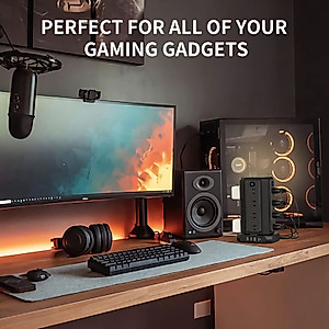 10ft Extension Cord with Multiple Outlets, NTONPOWER 16 Outlet 4 USB Surge Protector Power Strip Tower, Individual Switch Desktop Charging Station for Home Office Dorm Room Computer Desk