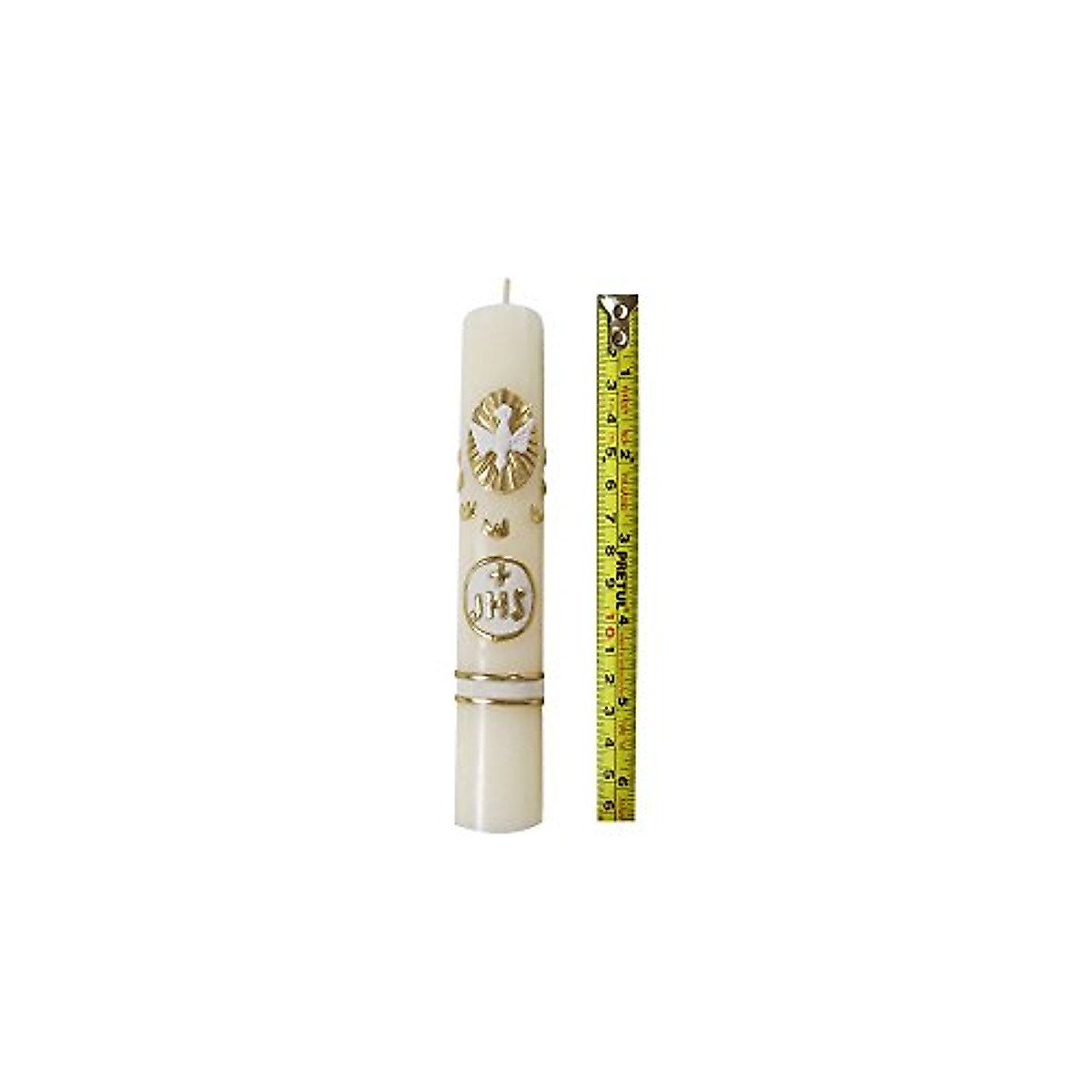 Small 6.3 in (16cm) Seven Gifts of The Holy Spirit Wedding Confirmation Candle JHS