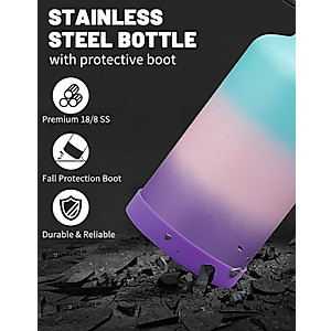 DIGJUPER 64OZ Vacuum Insulated Water Bottle - Keep Hot Cold Vacuum Flasks with Straw & Spout Lids, Paracord Handle, Water Bottler Carrier Holder & Protective Cup Mat, 1.8L Stainless Steel Water Jug