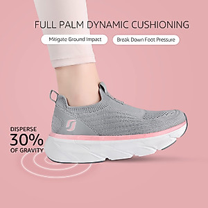 STQ Slip on Tennis Shoes for Women Supportive Walking Shoes Cushioned Fashion Sneakers Arch Support Jogging Shoes for Workout Grey Pink 8 US