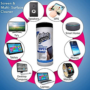 Endust For Electronics Screen Cleaner Wipes, Electronics Surface Cleaning Wipes, For Tablet, E-Reader, Computer Monitor, Laptop, Phone, TV, GPS, Pre-Moistened, Alcohol & Ammonia Free, 70 Count (12596)
