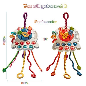 Montessori Toys for Baby: Early Educational Sensory Toys with Bell for Toddler, Rocket Silicone Pull String Activity Toys with Dimple Fidget for Fine Motor Skills Baby Travel Toy Gift (Brown)