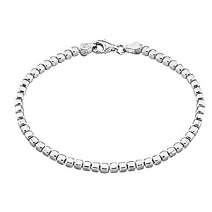 Miabella 925 Sterling Silver Organic Cube Bead Chain Bracelet for Women Men, Handmade in Italy (Length 7 Inches (Small))
