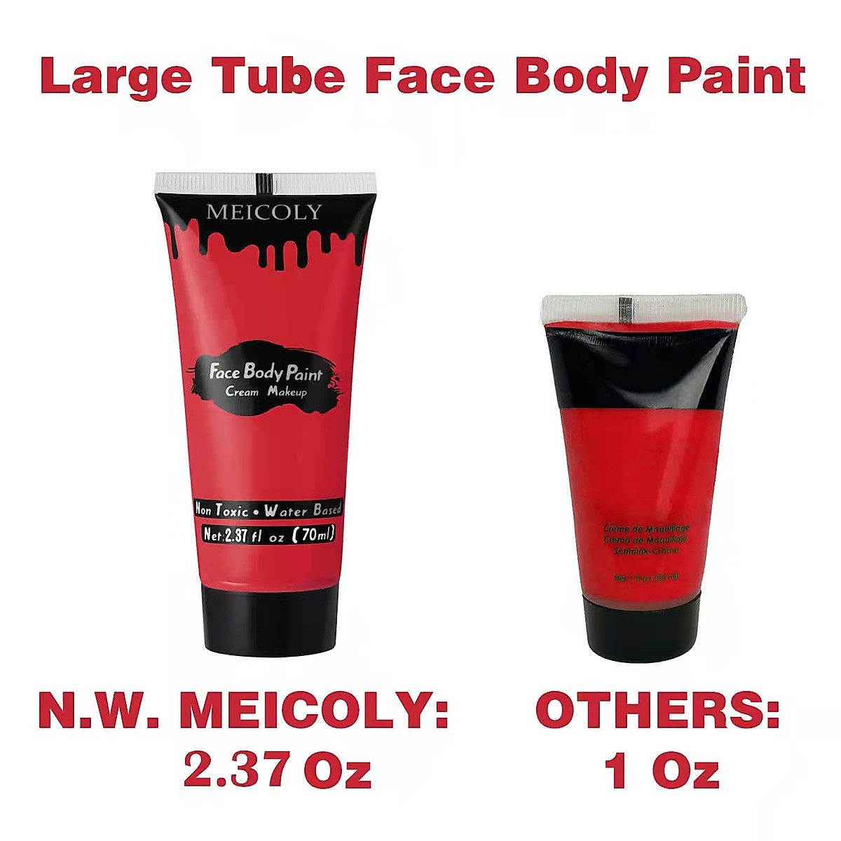 MEICOLY Devil Red Face Body Paint,2.37Oz Large Tube Water Based Washable Face Paint for Halloween Makeup,Cream Full Body Paint for Adults and Kids,Face Painting for Clown Joker Demon Vampire Spiderman
