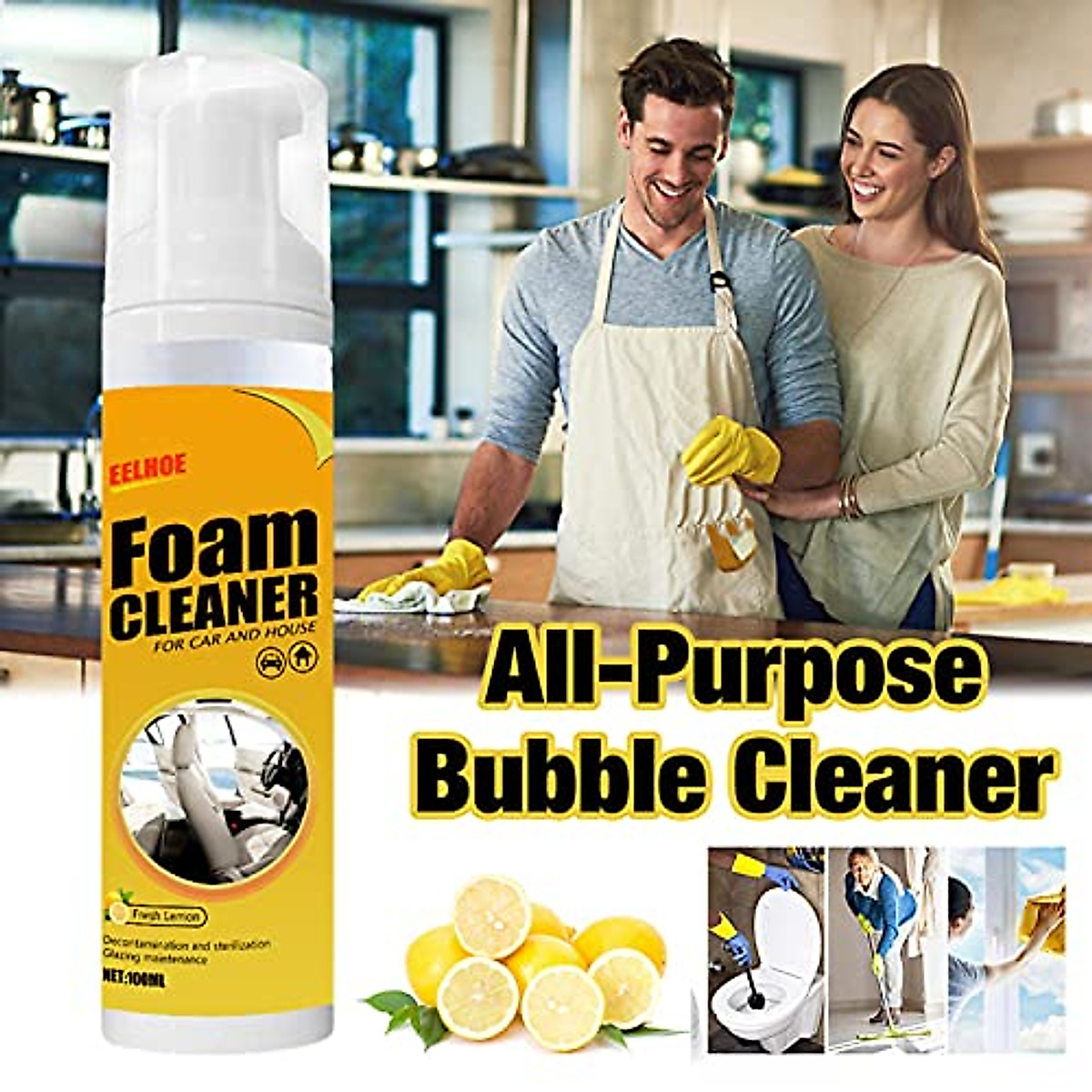 200ml Foam Cleaner For Car And House Lemon Flavor,Leather Decontamination,Strong Decontamination Cleaners Spray,Foam Cleaner,Powerful Stain Removal,Multifunctional Car Foam Cleaner Spray For Car,House