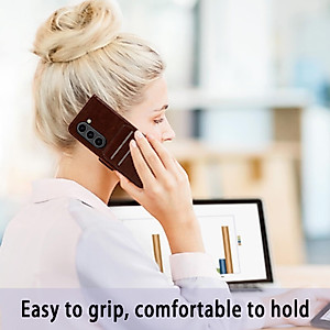 MONASAY Galaxy Z Fold 5 5G Wallet Case with S Pen Holder, Flip Folio Leather Cell Phone Cover with RFID Blocking Credit Card Holder for Samsung Galaxy Z Fold 5, Brown