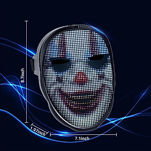 Saparlo LED Mask with Gesture Sensor, Rechargeable Bluetooth Light Up Mask, Face Transforming Shining LED Face Mask, APP Controlled-Programmable Glow Mask for Kids/Adult Cosplay Costume Party