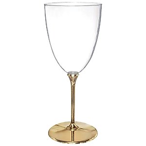 amscan Two-Toned Wine Plastic Goblet - 7 fl oz. | Clear and Gold | Pack of 20