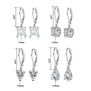 925 Sterling Silver Drop Earrings for Women Princess Teardrop 5A Cubic Zirconia Earrings Hypoallergenic Dangle Earrings for Wedding