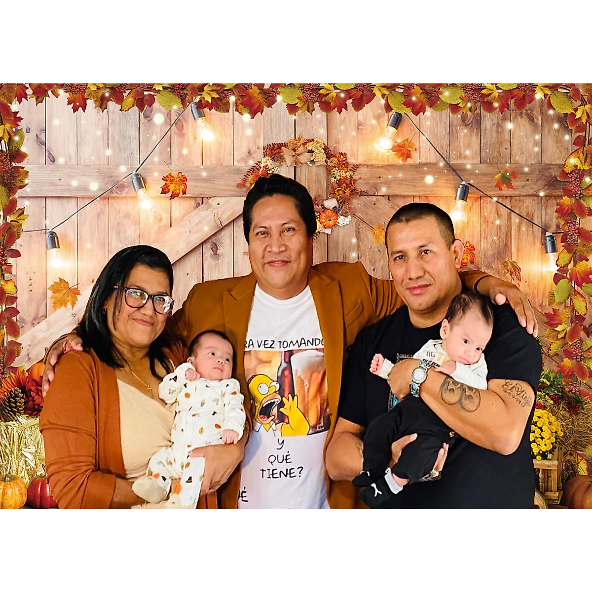 Fall Harvest Barn Backdrop Autumn Thanksgiving Wooden Farm Door Photography Background Rustic Pumpkin Maple Leaves Baby Shower Birthday Party Decorations Supplies 7x5FT