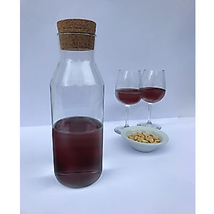 2 Clear Glass Carafe (34 Oz) With Cork Stopper - Hot and Cold Water Pitcher – Tea - Coffee Maker - Iced Tea - Wine Carafe - Juice Carafe - Glass Food Carafe - Cereal - Rice - Lentil - Beans.