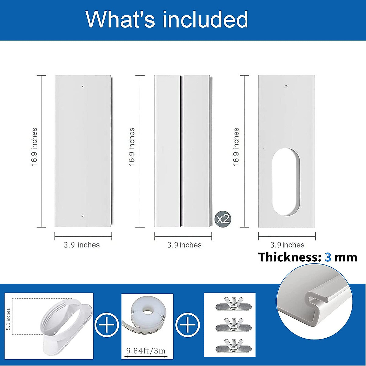 VARWANEO Portable Air Condition Window Seal Kit with 5.1in Coupler, 4pcs Adjustable Length Panel from 17in to 61 in,Portable AC Vent Kit Sliding Door air Conditioner kit