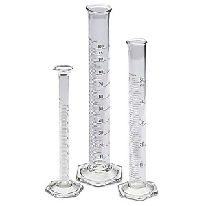 Corning Pyrex #3024 Single Metric Scale, Glass Graduated Cylinder Set - 3 Sizes - 10ml, 50ml, 100ml
