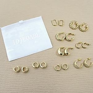 IDJEOABL Gold Hoop Earrings for Women Non Tarnish Gold Jewelry Earring Set for Women 14K Gold Plated Waterproof Hoop Clip-ons Earrings for Women