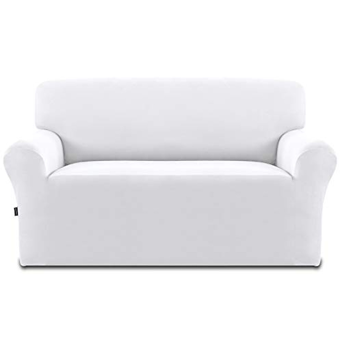 Easy-Going Fleece Stretch Sofa Slipcover Spandex Non-Slip Soft Couch Sofa Cover, Washable Furniture Protector with Anti-Skid Foam and Elastic Bottom for Kids, Pets(Loveseat, Snow White)