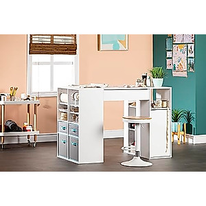 South Shore Crea Counter-Height Craft Table with Scratchproof Surface and Interchangeable Modules - 4 baskets included, Pure White