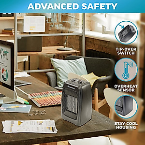 Comfort Zone CZ442E Personal Energy Save Ceramic Heater - 1500W Portable with Adjustable Thermostat, Tip-Over Switch & Overheat Protection, Black