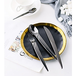 Taiyoko Silverware Set Pink Gold Flatware Unique 24-Piece Stainless Steel Black Cutlery Mirror Polished Kitchen Utensils Tableware Service with Steak Knives Dinner Fork Knife Spoon