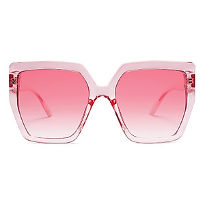 SOJOS Horned Rim Thick Sunglasses for Women Trendy Oversized Black Modern Hipster Fashion Shades SJ2161 with Transparent/Gradient Pink