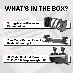 Bulletpoint Dash Mount Cell Phone Holder Compatible with 2011-2018 Jeep Wrangler JK JKU 20mm Ball Mount (Dual Ball Metal Base with Phone Holder + Action Camera Mount)