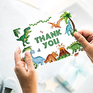 Whaline 24 Pack Dinosaur Thank You Card Watercolor Green Jurassic Greeting Card with Envelopes Sticker Cute Animal Blank Note Card for Baby Shower Party Invitation Supplies, 4 x 6 Inch