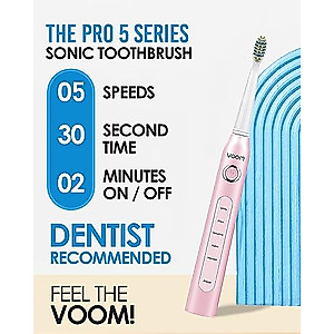Voom Sonic Pro 5 Electric Toothbrush for Adults - Ultrasonic Electric Toothbrushes with Replacment Brush Head, Dentist Recommended Power Sonic Toothbrush with 5 Modes