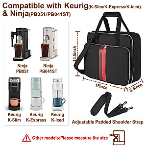 LEFOR·Z Coffee Maker Travel Bag Compatible with Keurig K-Slim/K-Express/K-Iced/Ninja PB051/PB041ST,Single Serve Coffee Brewer Carrying Case with Multiple Pockets for K-Cup Pods(Bag Only)