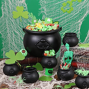 Hemoton Black Plastic Candy Cauldron Kettles with Handle Set, Included 7.7" Cauldron Candy Kettles, 6 Pcs 3.1"Small Cauldron, 6 Pcs Halloween Eyeballs Horror Party Favors Supplies Decoration