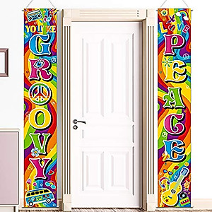 Blulu 60's Party Scene Setters Hippie Wall Decoration, 60s Porch Sign Groovy Party Door Sign for 1980s Theme Party Rock Star Birthday Decoration Rainbow Backdrop Photo Props