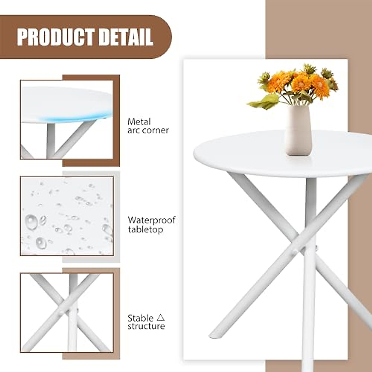 Shintenchi 3 Piece Outdoor Rocking Bistro Set, Textilene Fabric Small Outdoor Furniture, Front Porch Rocker Chairs Conversation Set with Table for Lawn, Garden, Balcony, Poolside (White)