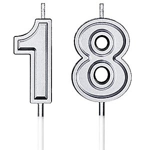 18th Birthday Candles Cake Numeral Candles Happy Birthday Cake Candles Topper Decoration for Birthday Party Wedding Anniversary Celebration Supplies (Silver)