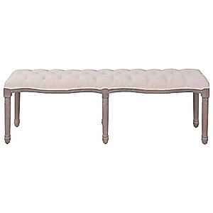 vidaXL Solid Wood Bench Entryway Hallway Living Room Home Decor Office Interior Guest Lounge Seating Wooden Seat Fabric 59.1" Light Gray