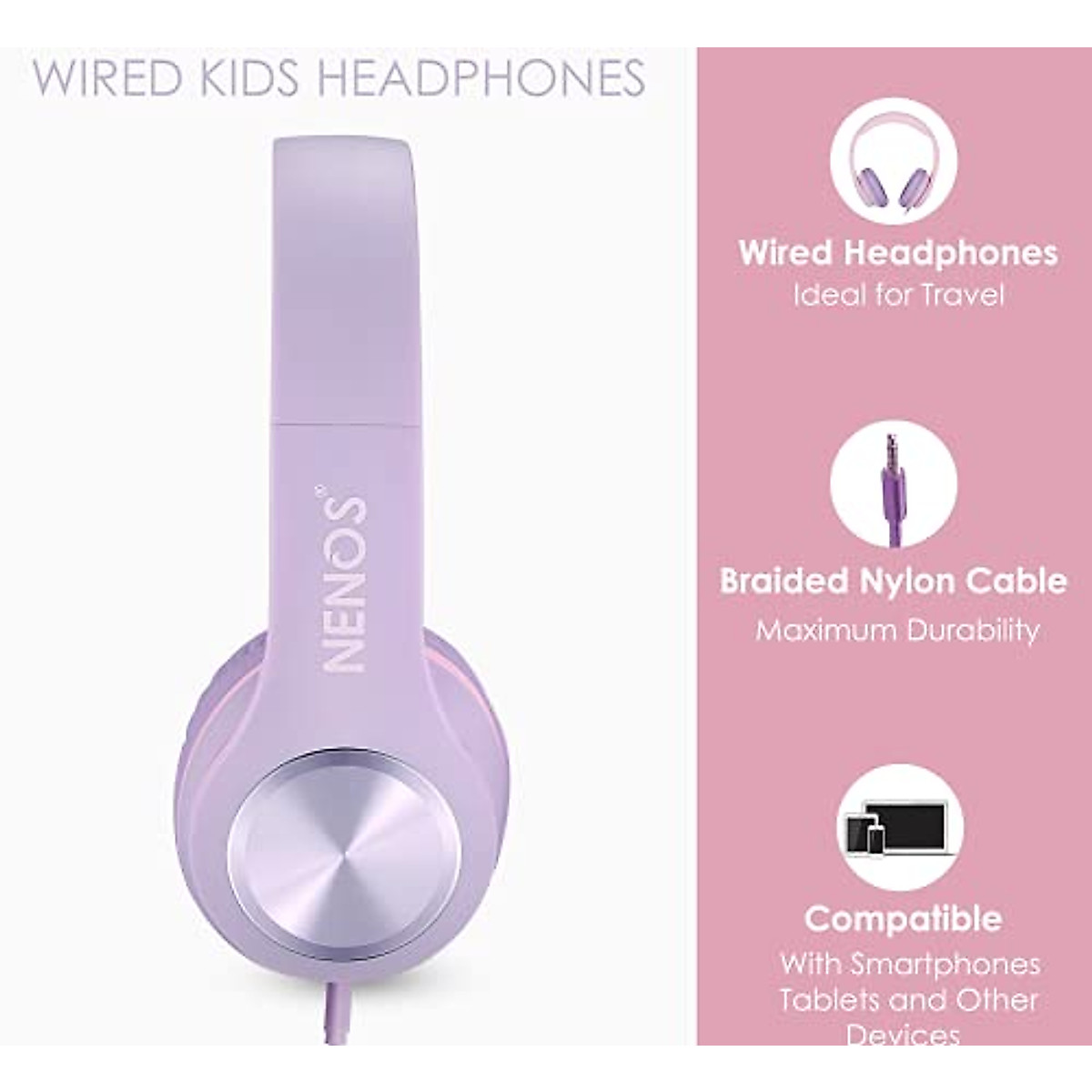 Nenos Kids Headphones Volume Limited Over Ear Headphones for Kids Headphones for Children Boys Girls Toddler Ideal for Tablet, Smartphone, Laptop Headset for School, Travel