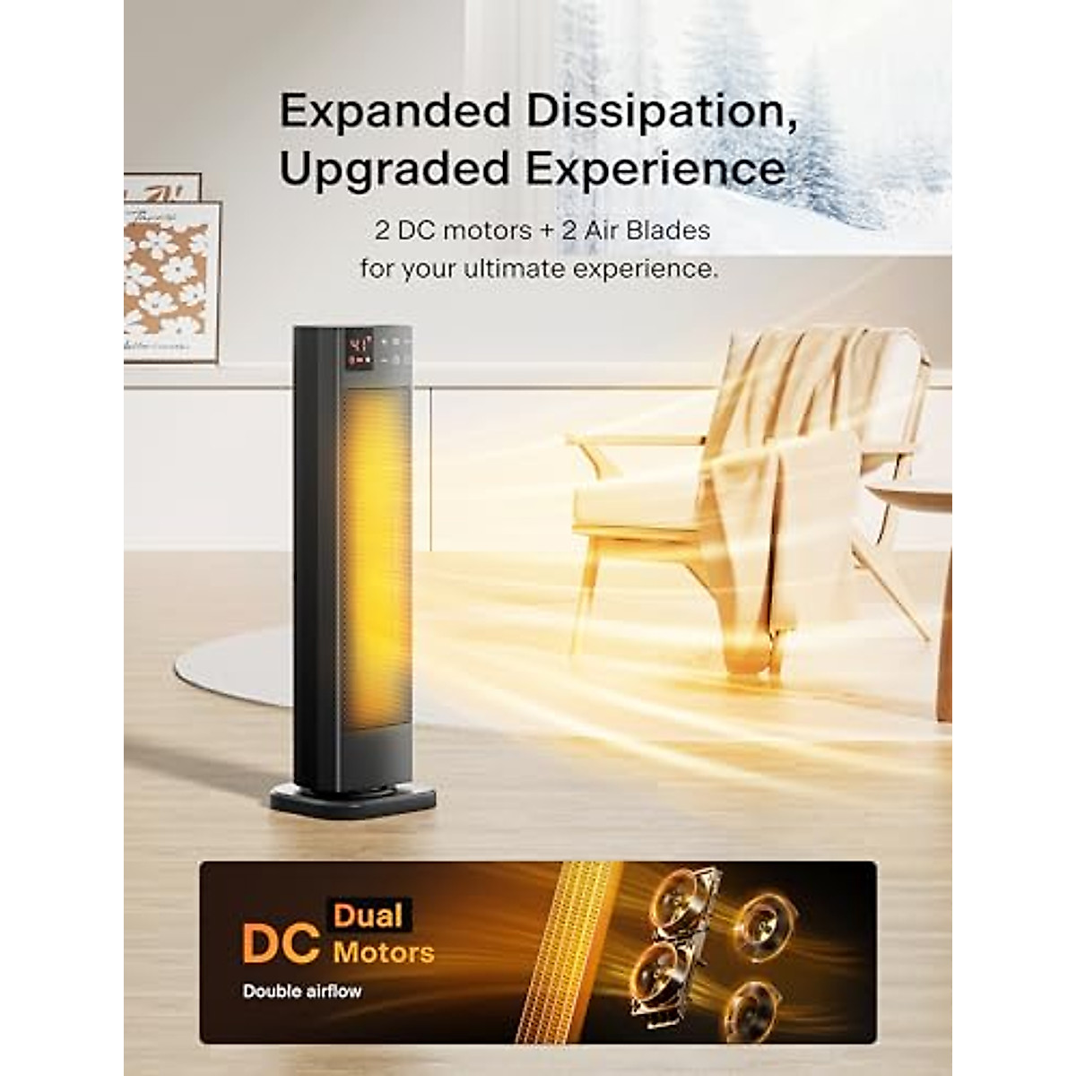 PELONIS Oscillating Ceramic Tower Indoor Space Heater for Home with Oscillation, Programmable Thermostat & ECO Mode, 12H Timer & Remote Control, Safety Protection, 23 Inches, 1500W, PHF15RSAPH23