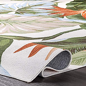 nuLOOM Nevaya Machine Washable Floral Leaves Ultra Thin Area Rug, 8' x 10', Green