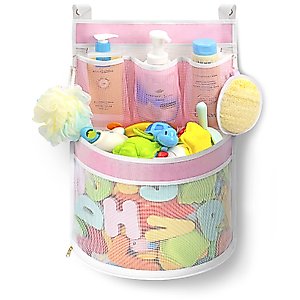Ligereza bath toy storage，Rapid Drying, Multiple-Suspension Bath Toy Holder, Large Capacity Multi Use Bathtub Toy Storage Bag（1 Large, Pink）
