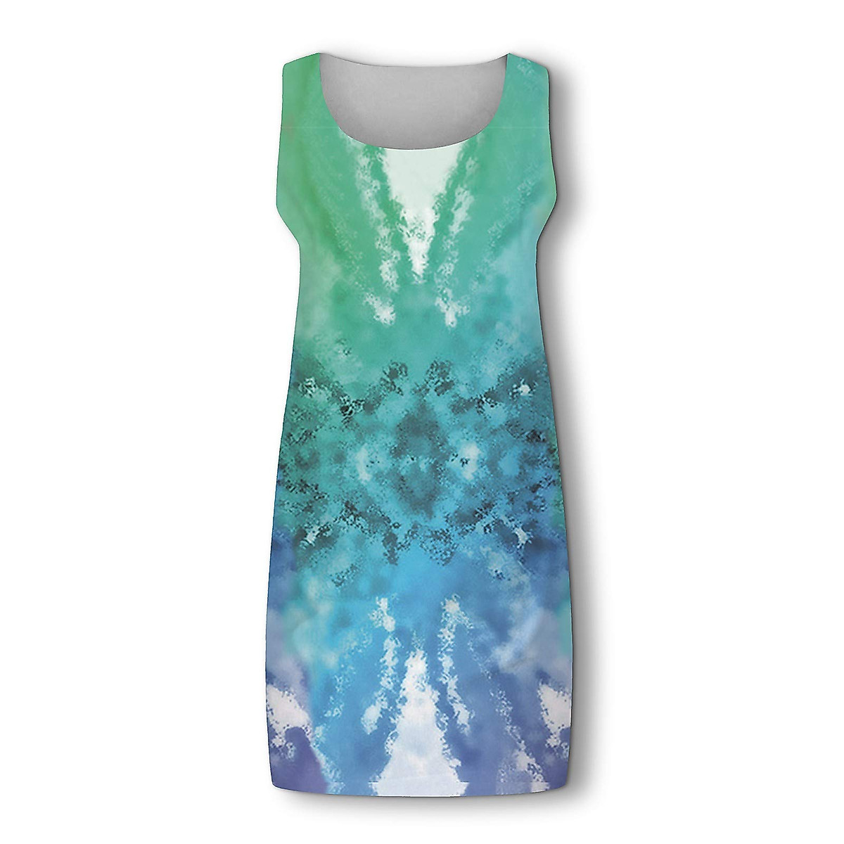 Padaleks Women’s Summer Sleeveless Tank Dresses Tie dye Print Crewneck Swing Mini Short Sundress Beach Party Dress