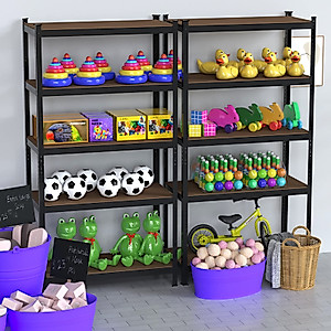 80” Storage Shelf Rack 5-Tier Bookcase, Standing Storage Shelf Multi-use, Garage Shelf for Home, MDF Board and Metal Storage Shelf Modern Industrial Shelf, 80H x 40W x 20D inch, Black