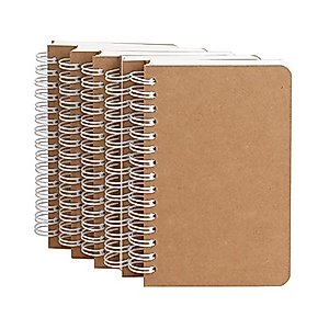 Spiral Notebook, 5 Pack Aesthetic Notebooks Spiral Journal Notepad Kraft Cover Lay Flat Sketchbook Journals for Writing Drawing Note Taking, 3.5”x5.5”, 180 Ruled Pages, 90 Sheets
