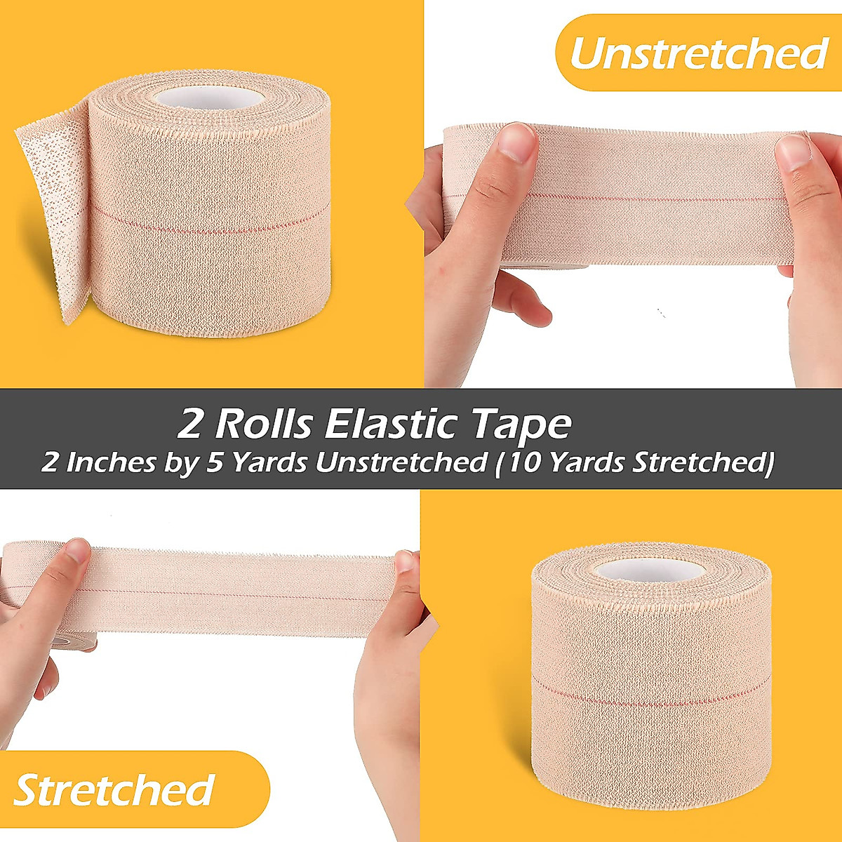 2 Rolls Adhesive Elastic Tape Bandage Tape Wrap Flexible Stretch Bandages for Sports Ankle, Knee and Wrist Sprains (Beige,2 Inch Wide)