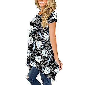 POPYOUNG Womens Summer Short Sleeve Plus Size Tunic Tops Casual Swing Blouse Shirt 4XL, White Lily