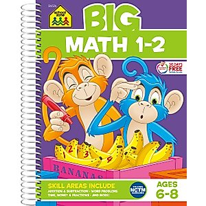 School Zone - Big Math 1-2 Workbook - 320 Spiral Pages, Ages 6 to 8, 1st and 2nd Grade, Addition, Subtraction, Early Math, and More (Big Spiral Bound Workbooks)