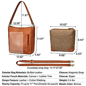 S-ZONE Women Vintage Genuine Leather Bucket Tote Bag Hobo Handbag Distressed Shoulder Purse