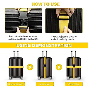 BILIONE Luggage Straps Belts TSA Approved Keep Suitcase Secure While Traveling, 79" Long Add a Bag Premium Accessory for Travel Bag Closure, 4 Pack Yellow Black