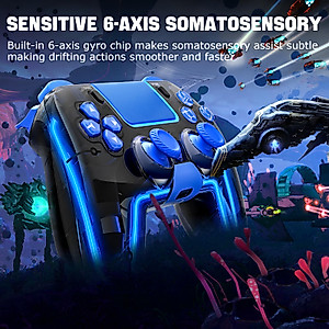 BRHE Wireless PS4Controller with Hall 3D Joysticks/RGB LED Lights/Programming Funtion,PS4Controller Remote Joystick Gamepad,Game Controller for PS4/Slim/Pro
