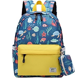 mygreen Kids backpacks, Cute Lightweight Water Resistant Preschool Backpack for Boys and Girls Chest Strap, Yellow with Ocean Sea Life