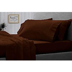 AHJ Beddings 600 Thread Count Twin Size 5 Piece Comforter Set with 27 inch Deep Pocket Sheet Set and 500GSM Comforter, 100% Egyptian Cotton - Chocolate Solid