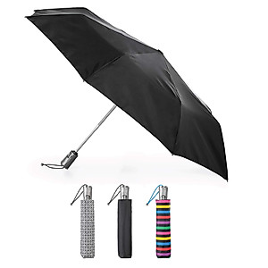 totes Titan Automatic Open Close Windproof & Water-Resistant Foldable Umbrella, Black