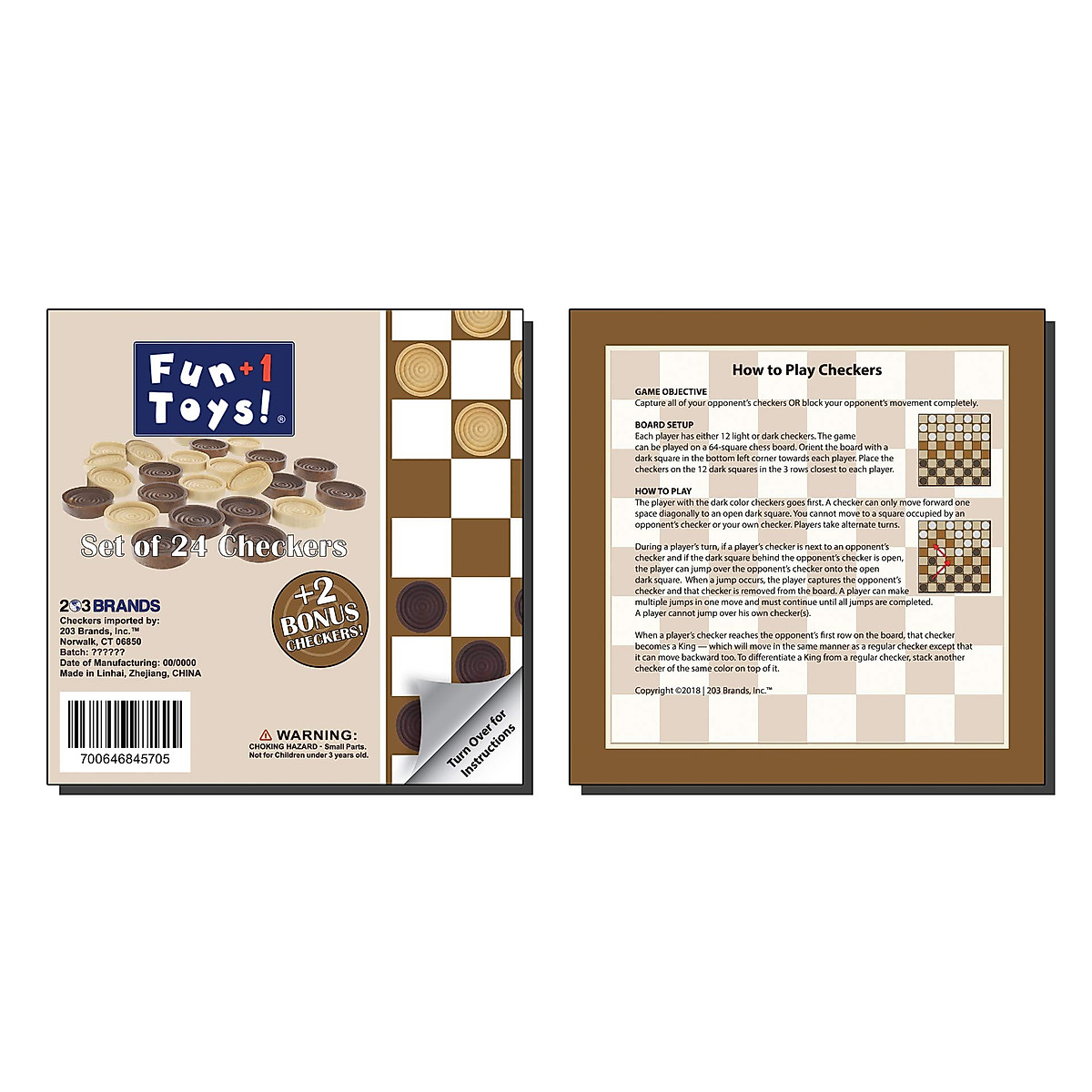 Fun+1 Toys! Classic Wood Checkers Stackable Pieces - Set of 26 Total Checkers Pieces in a Velvet Drawstring Storage Pouch. Each Piece 1.125-Inch Wide and in Brown/Natural Colors.