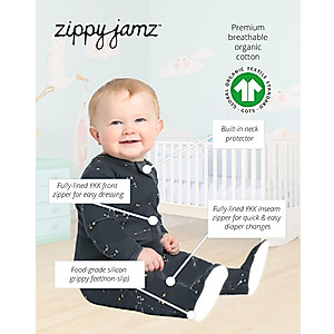 zippyjamz – Zipper Organic Sleeper Footed Baby Pajamas with Inseam Zipper (Galaxy Love - Navy, 6-9 months)